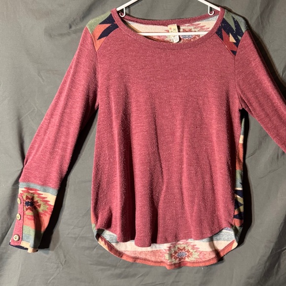 7th Ray | Tops | 7th Ray Southwestern Aztec Long Sleeve High Low Top ...